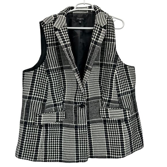 Talbots | Jackets & Coats | Talbots Wool Blend Vest Blazer Black White Houndstooth 22w | Poshmark